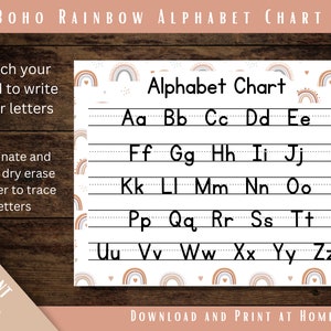 Printable ABC Chart, Boho Rainbow, Alphabet Chart, Handwriting Chart ...
