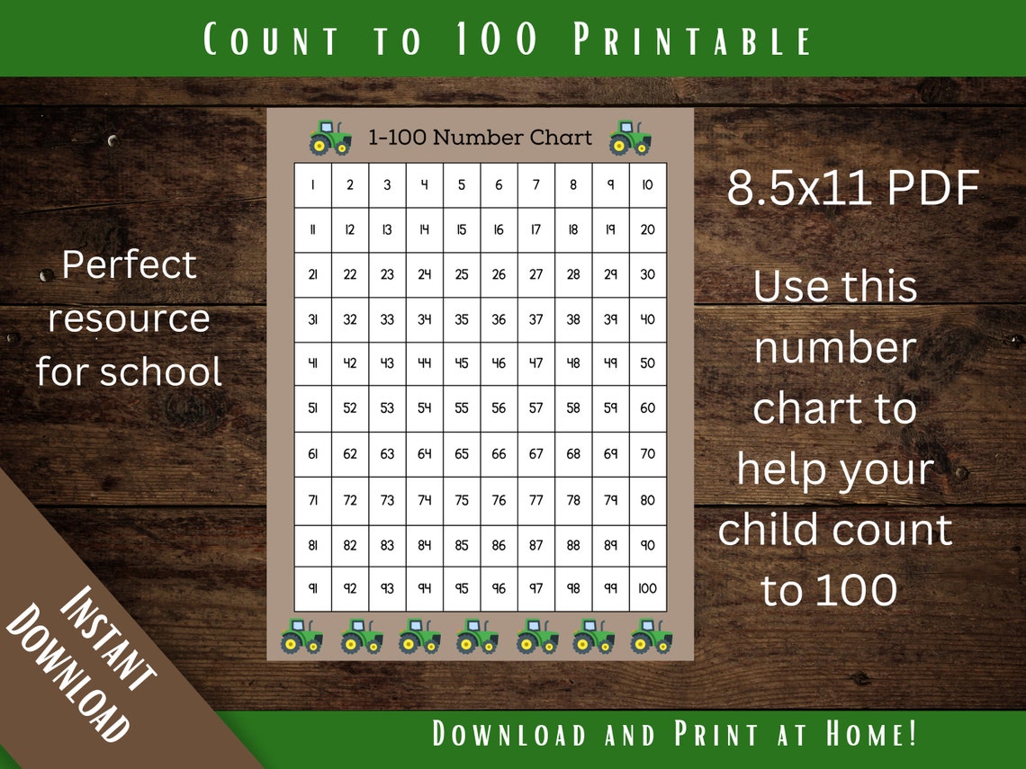 Number Chart/ Printable Hundreds Chart/ 1-100 Number Chart/ Count to ...