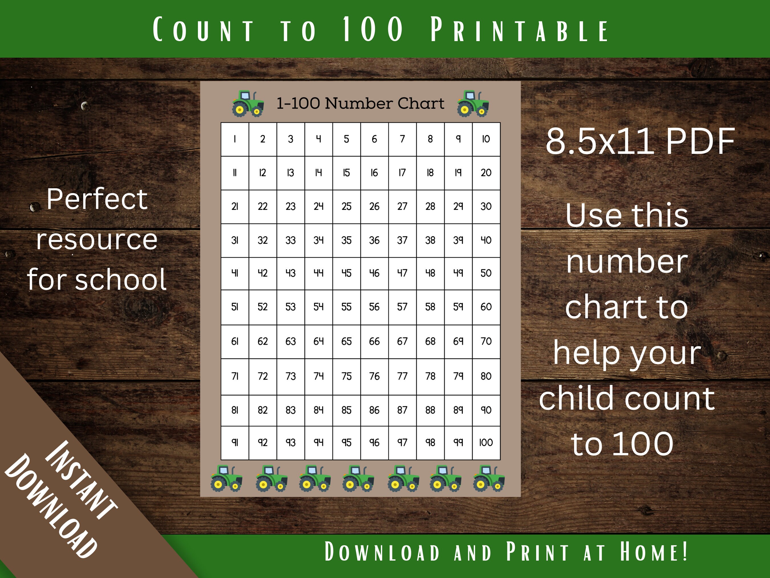 Number Chart/ Printable Hundreds Chart/ 1-100 Number Chart/ Count to ...