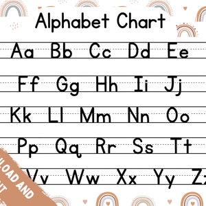 Printable ABC Chart, Boho Rainbow, Alphabet Chart, Handwriting Chart ...
