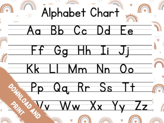 Printable ABC Chart Boho Rainbow Alphabet Chart Handwriting - Etsy