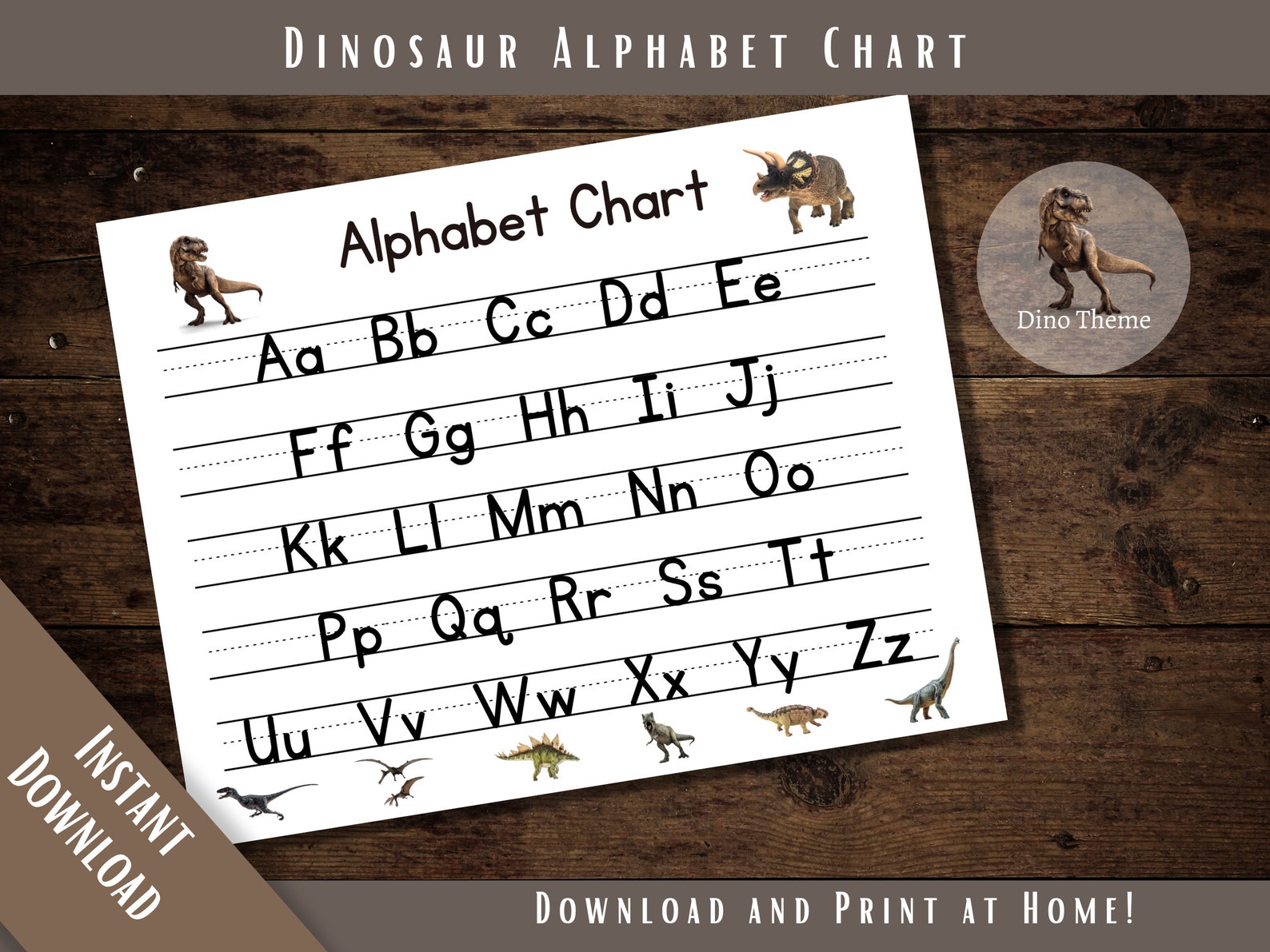 Printable ABC Chart, Dinosaur, Alphabet Chart, Handwriting Chart ...