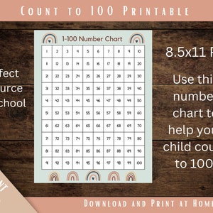 Number Chart/ Printable Hundreds Chart/ 1-100 Number Chart/ Count to ...