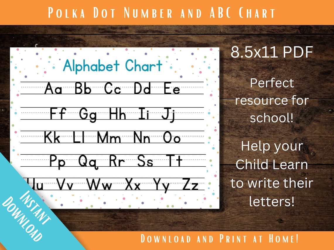 Alphabet Chart, Number Chart, Instant Download, Handwriting Chart, 1 ...