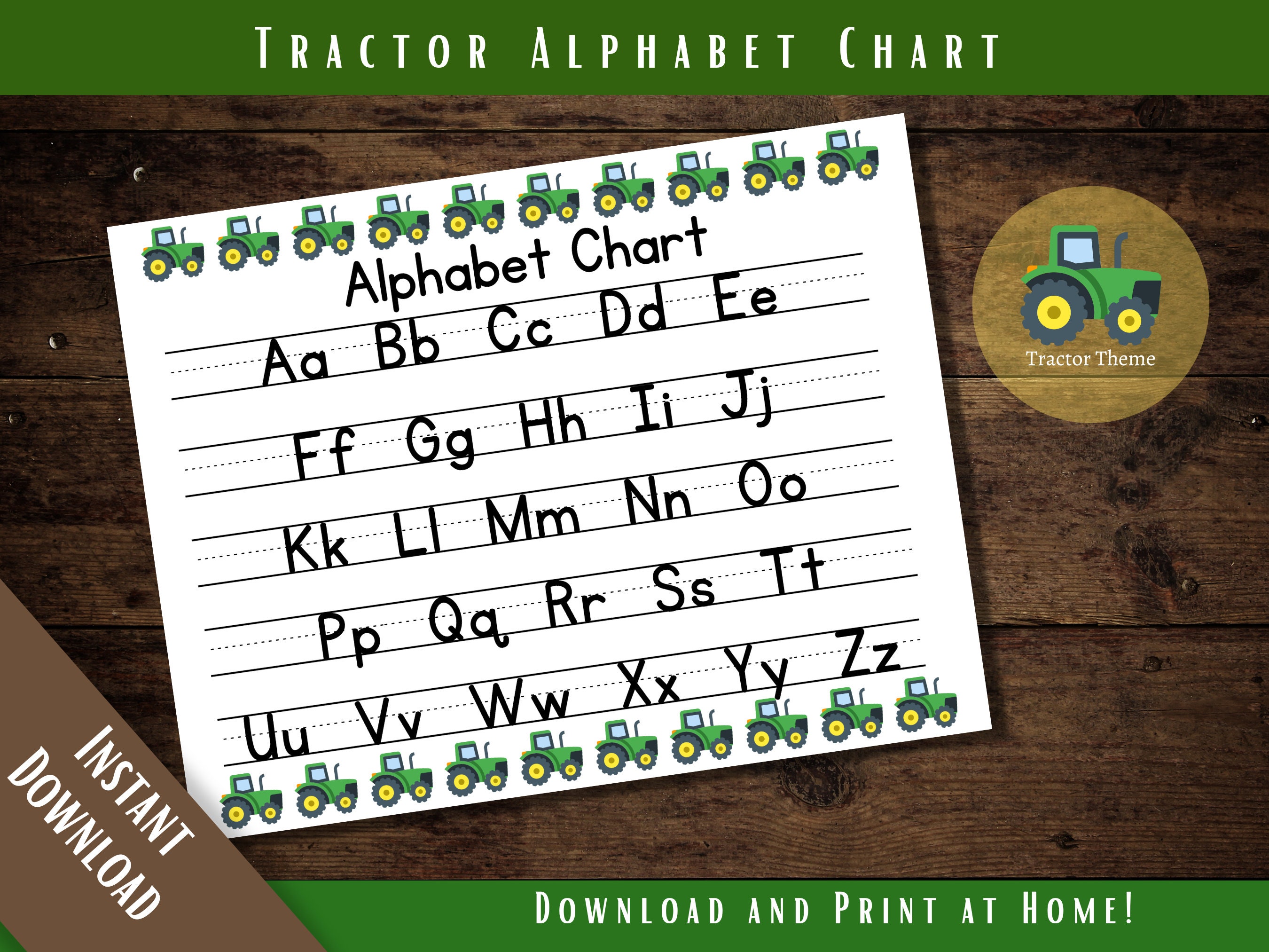Printable ABC Chart, Tractor, Alphabet Chart, Handwriting Chart ...