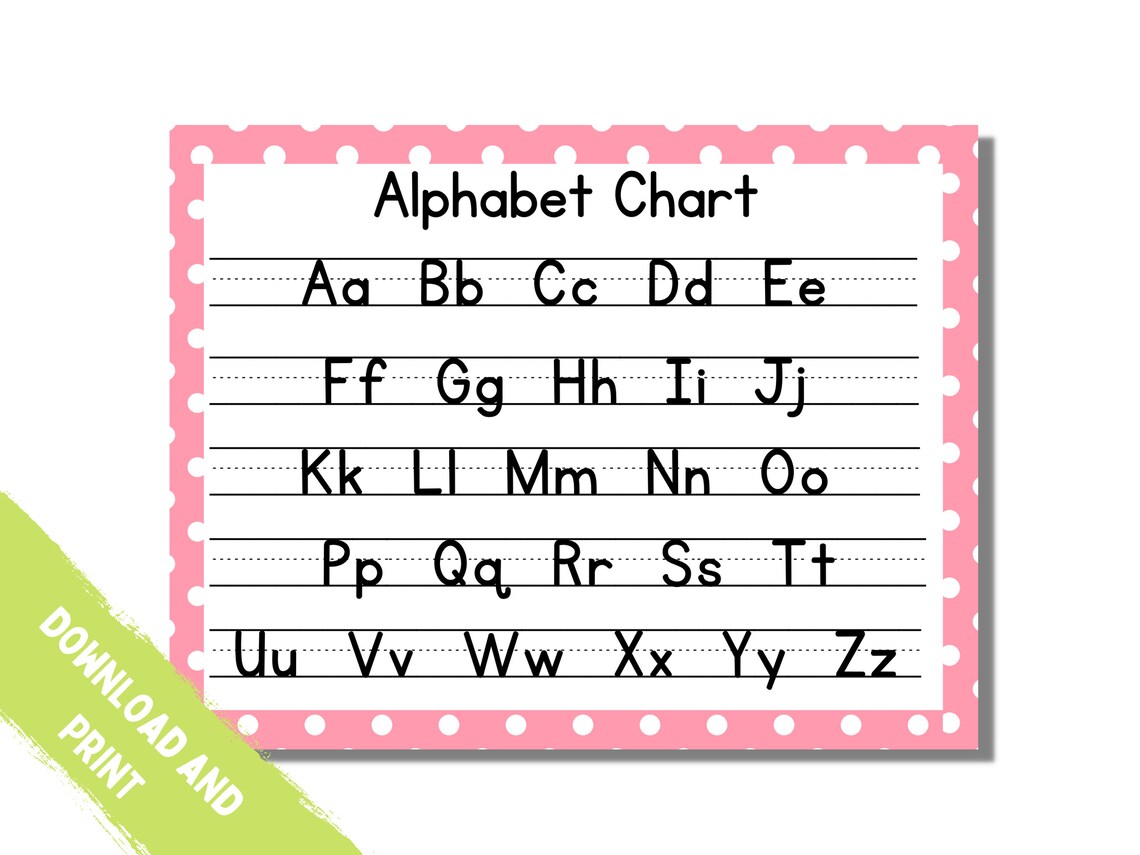 Printable ABC Chart, Pink Polka Dot, Alphabet Chart, Handwriting Chart ...