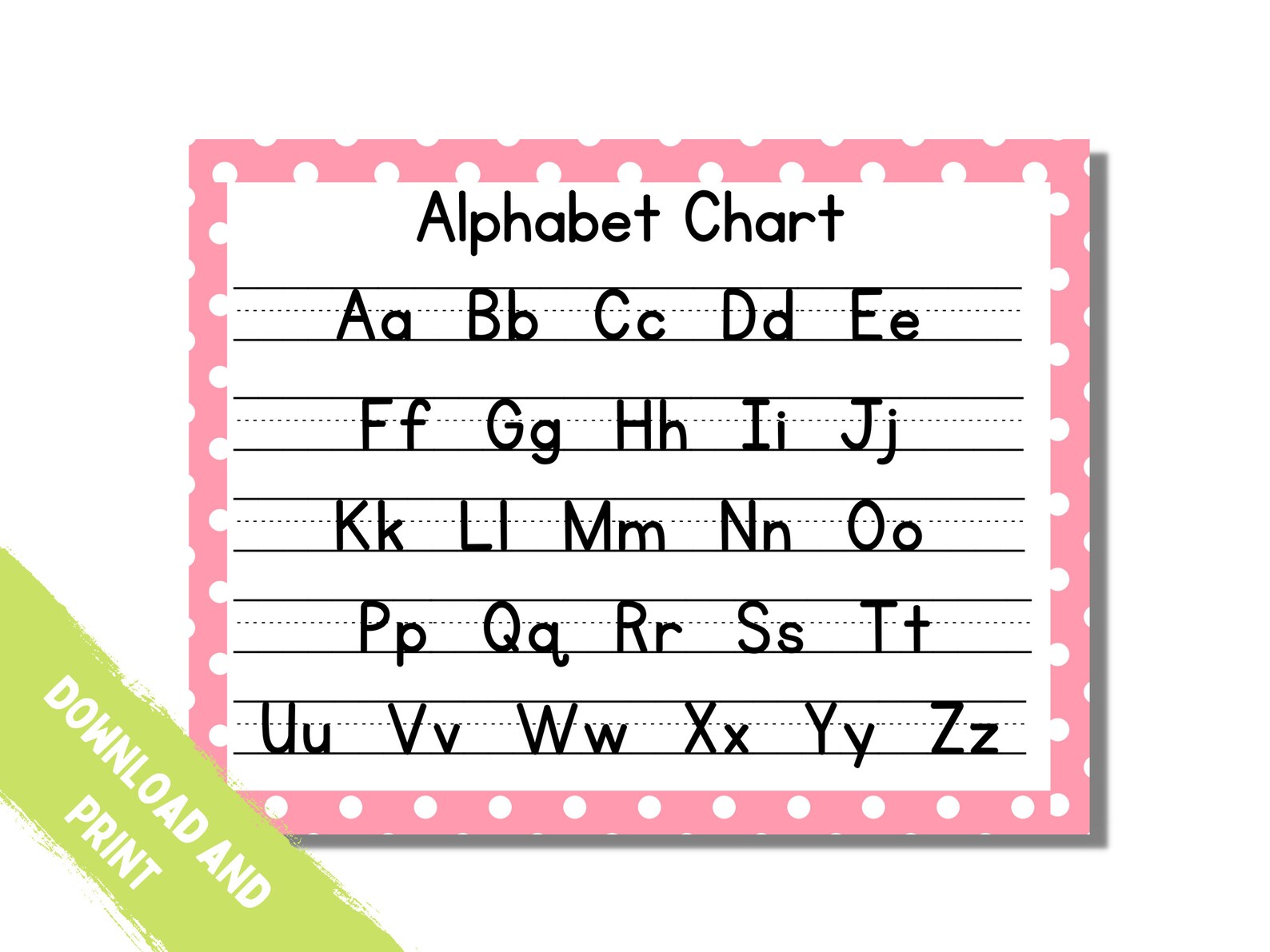 Printable ABC Chart, Pink Polka Dot, Alphabet Chart, Handwriting Chart ...