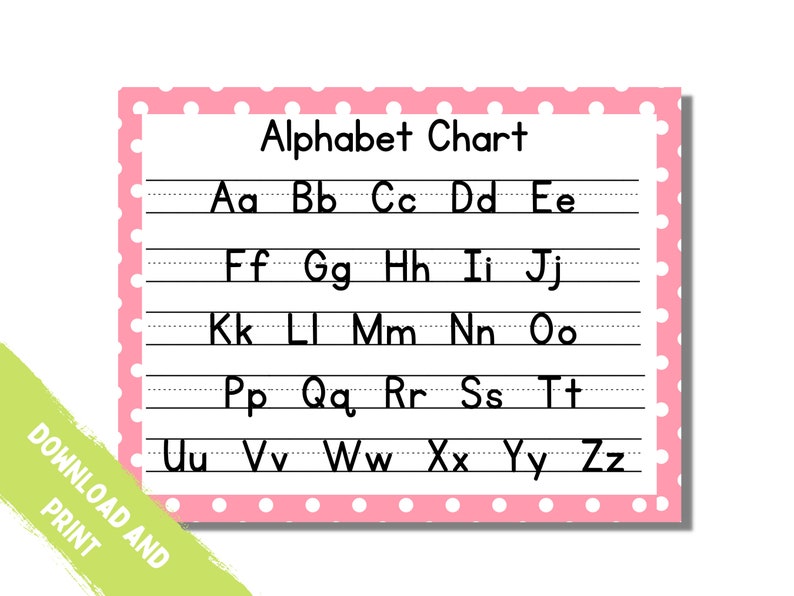 Printable ABC Chart, Pink Polka Dot, Alphabet Chart, Handwriting Chart ...