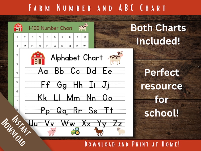 Alphabet Chart, Number Chart, Instant Download, Handwriting Chart, 1 ...