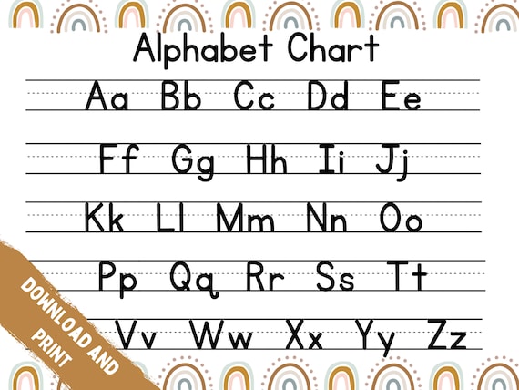 Printable ABC Chart Boho Rainbow Alphabet Chart Handwriting - Etsy