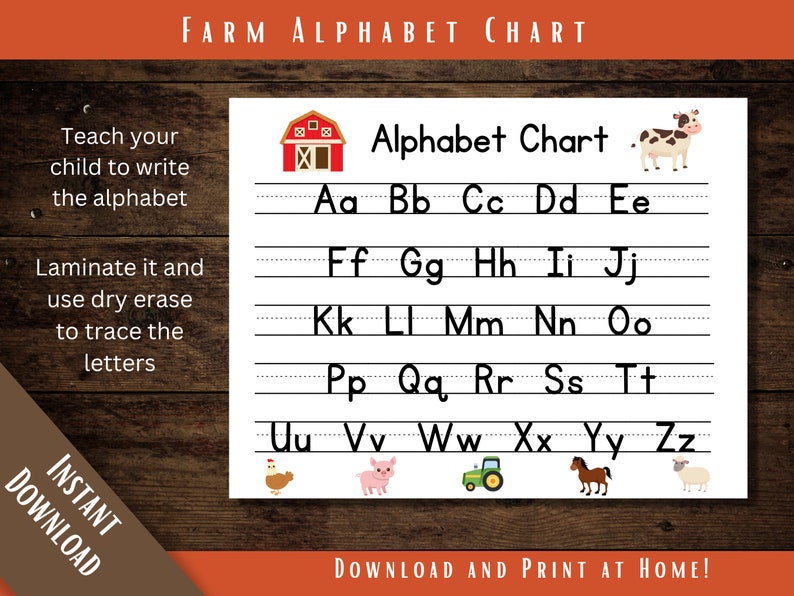 Printable ABC Chart, Farming, Alphabet Chart, Handwriting Chart ...