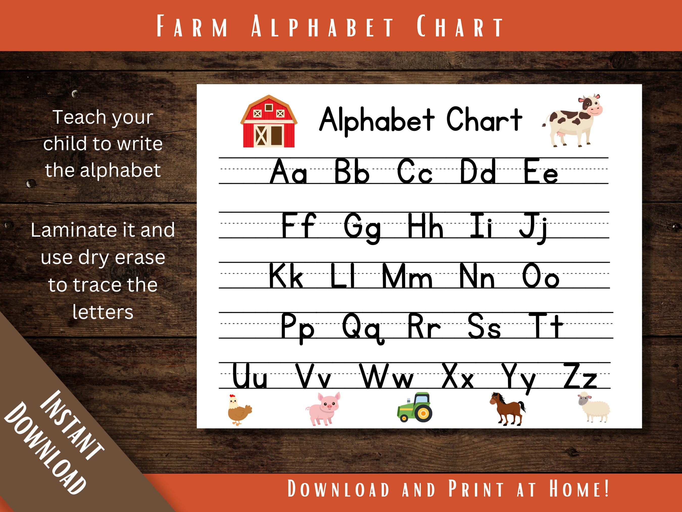 Printable ABC Chart, Farming, Alphabet Chart, Handwriting Chart ...