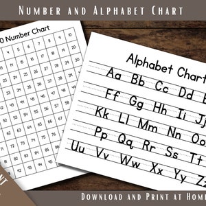 Alphabet Chart, Number Chart, Instant Download, Handwriting Chart, 1 ...