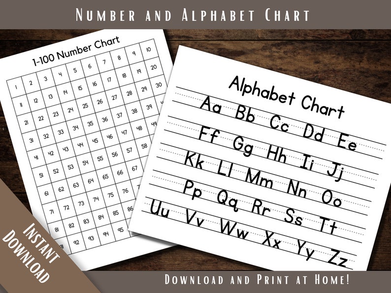 Alphabet Chart, Number Chart, Instant Download, Handwriting Chart, 1 ...