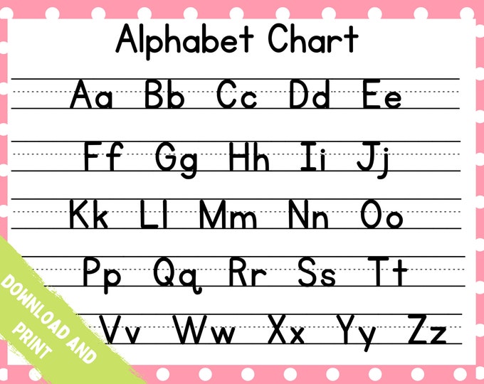 Printable ABC Chart, Pink Polka Dot, Alphabet Chart, Handwriting Chart ...