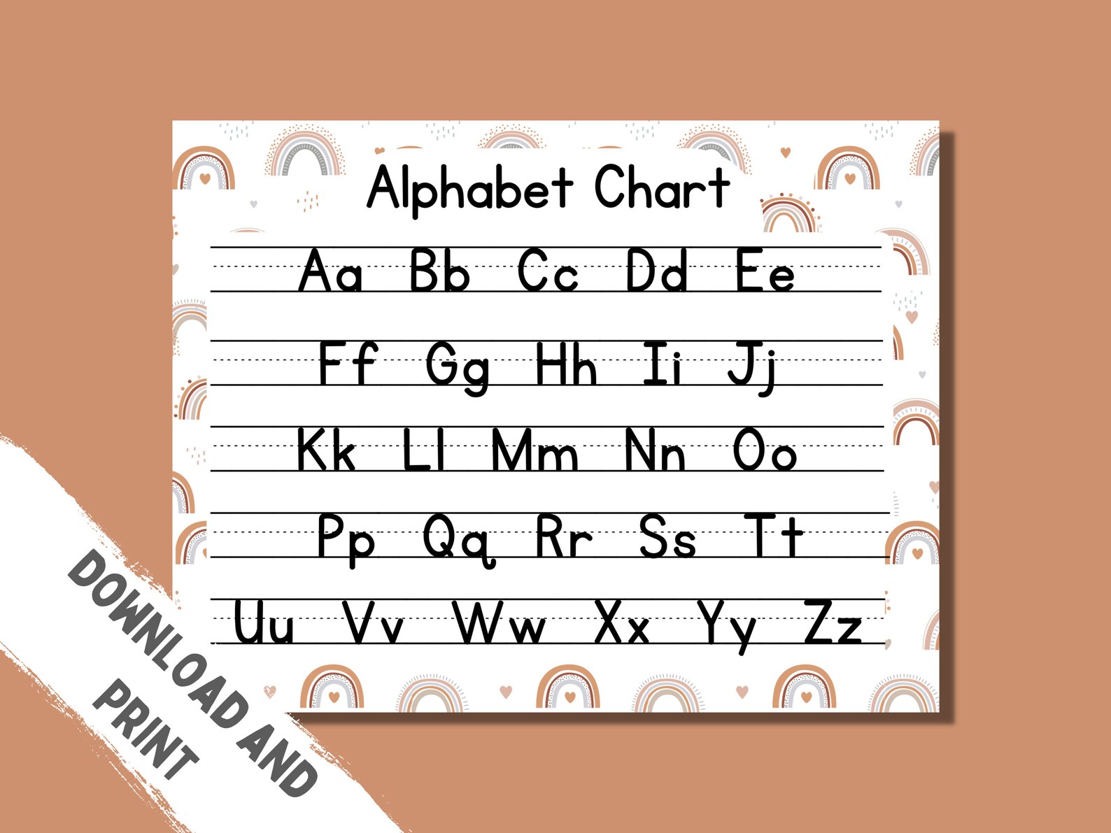 Printable ABC Chart, Boho Rainbow, Alphabet Chart, Handwriting Chart ...