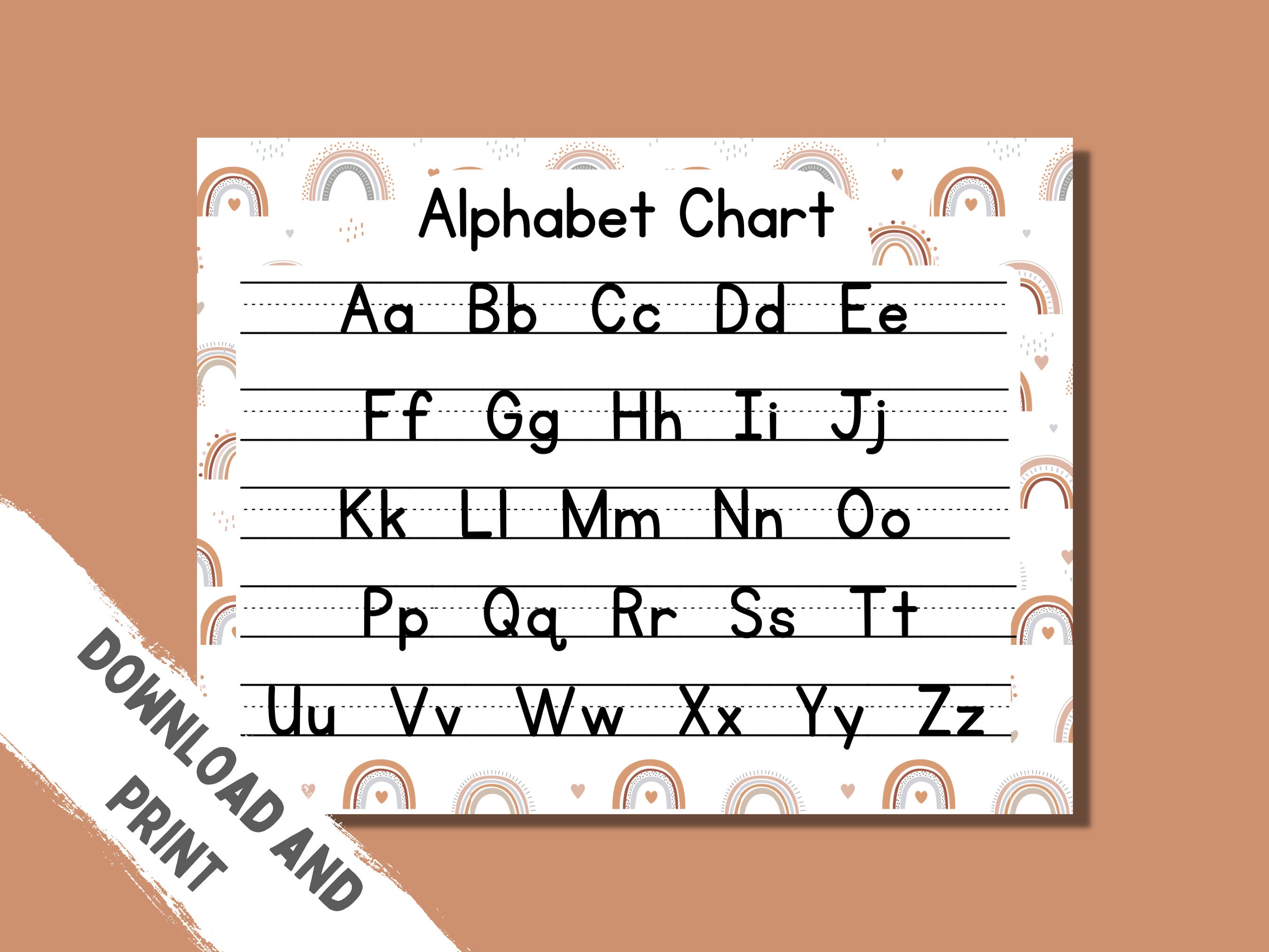 Printable ABC Chart, Boho Rainbow, Alphabet Chart, Handwriting Chart ...