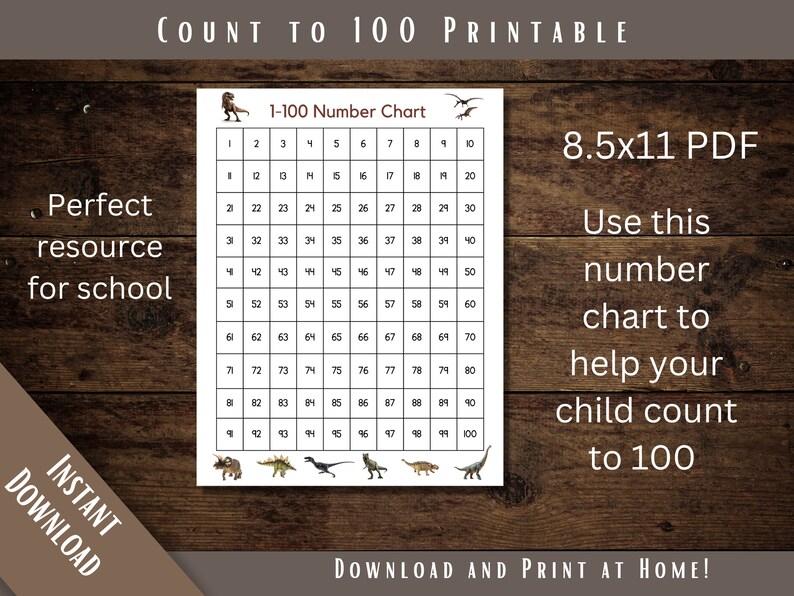 Number Chart/ Printable Hundreds Chart/ 1-100 Number Chart/ Count to ...