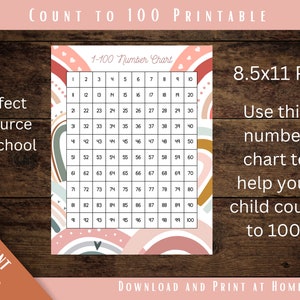 Number Chart/ Printable Hundreds Chart/ 1-100 Number Chart/ Count to ...