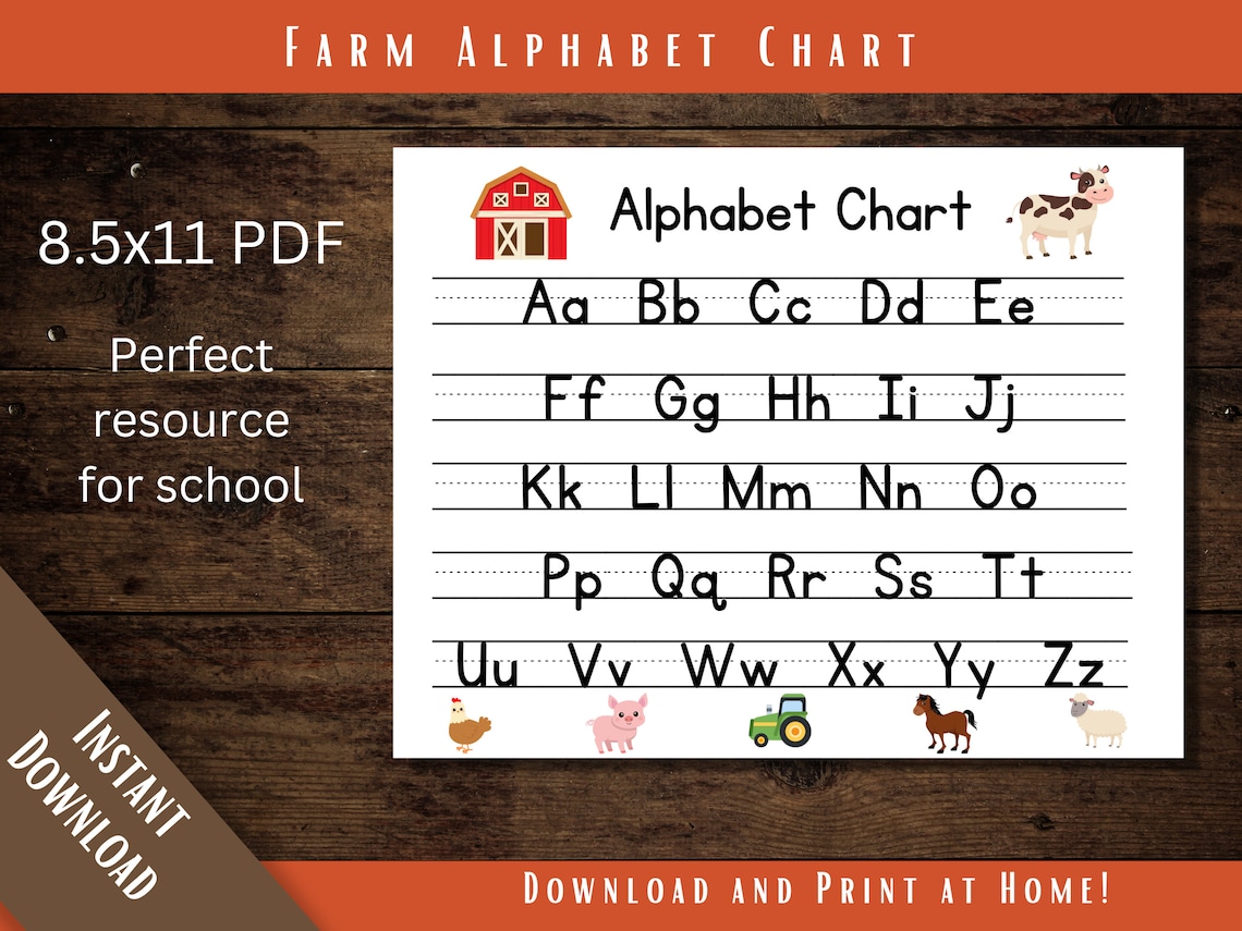 Printable ABC Chart, Farming, Alphabet Chart, Handwriting Chart ...