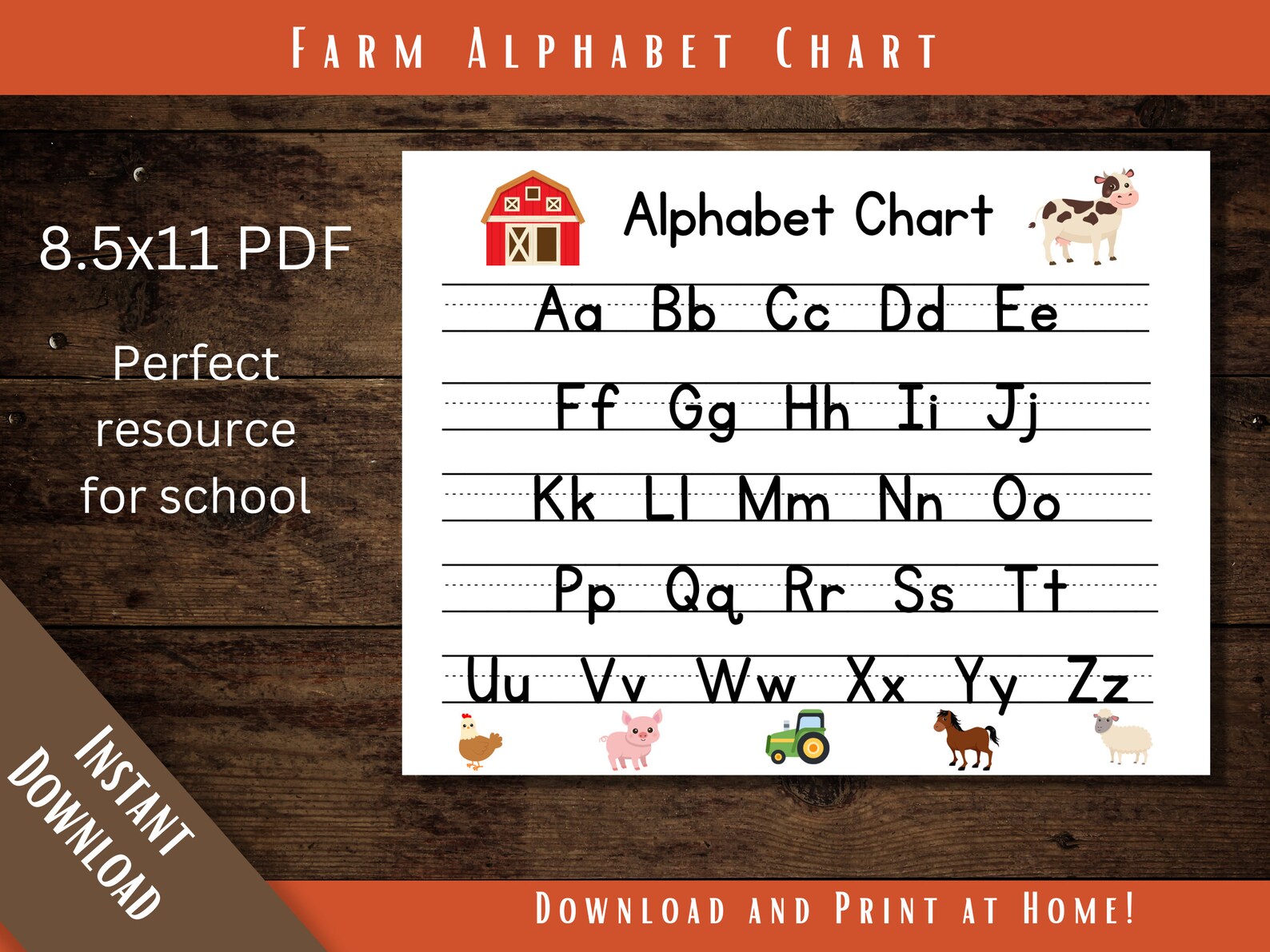 Printable ABC Chart, Farming, Alphabet Chart, Handwriting Chart ...