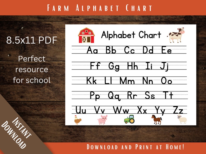 Printable ABC Chart, Farming, Alphabet Chart, Handwriting Chart ...