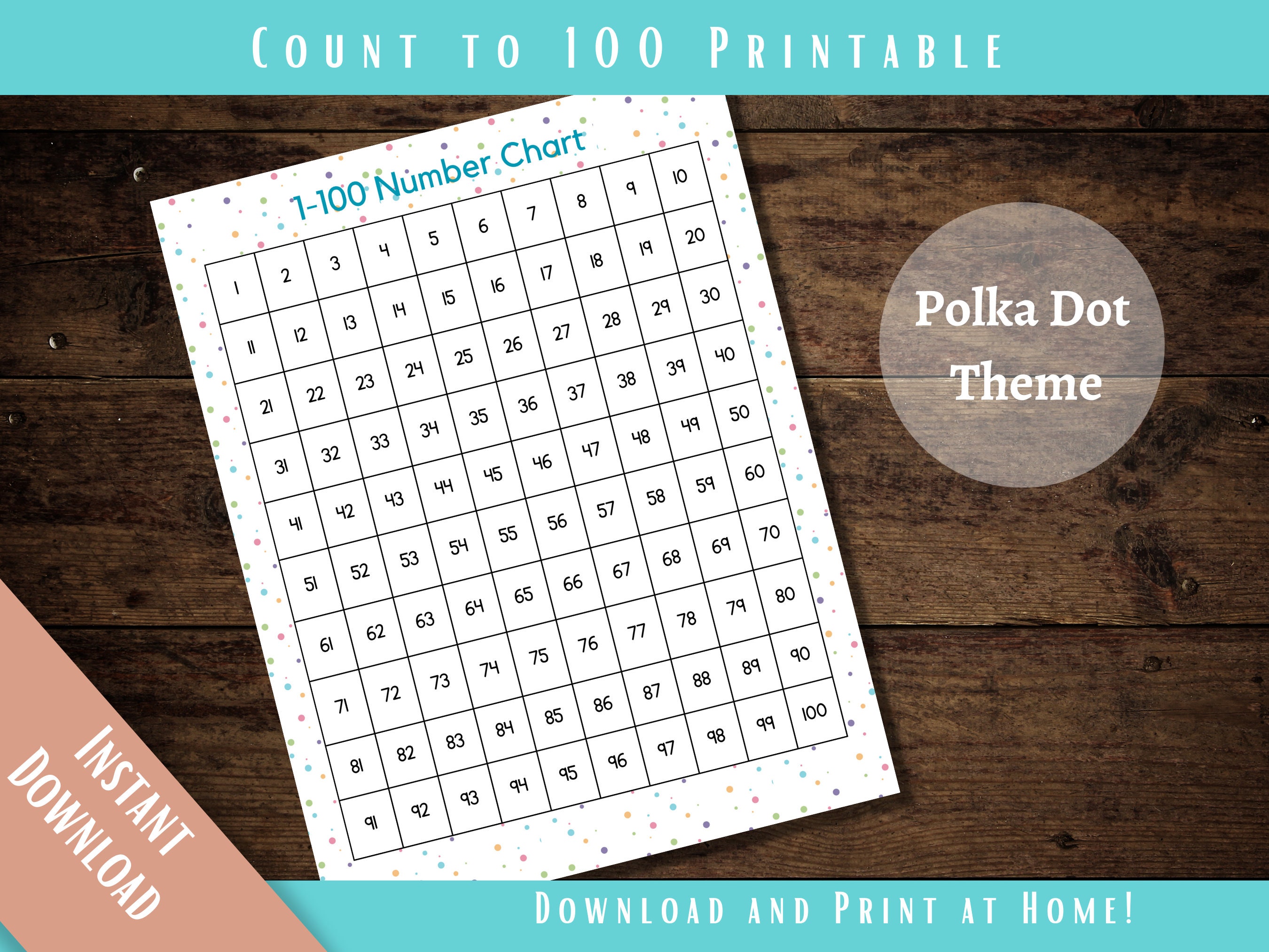 Number Chart/ Printable Hundreds Chart/ 1-100 Number Chart/ Count to ...