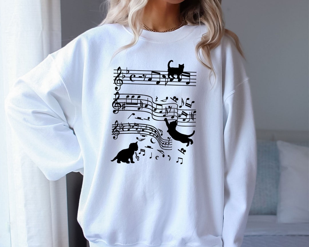Cat Music Sheets Sweatshirt, Cute Music Notes Hoodie, Funny Musician ...