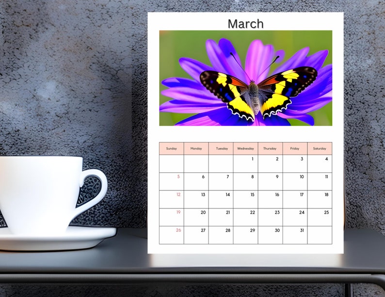 2023 Monthly Calendar, Printable Download, Butterfly Calendar ...