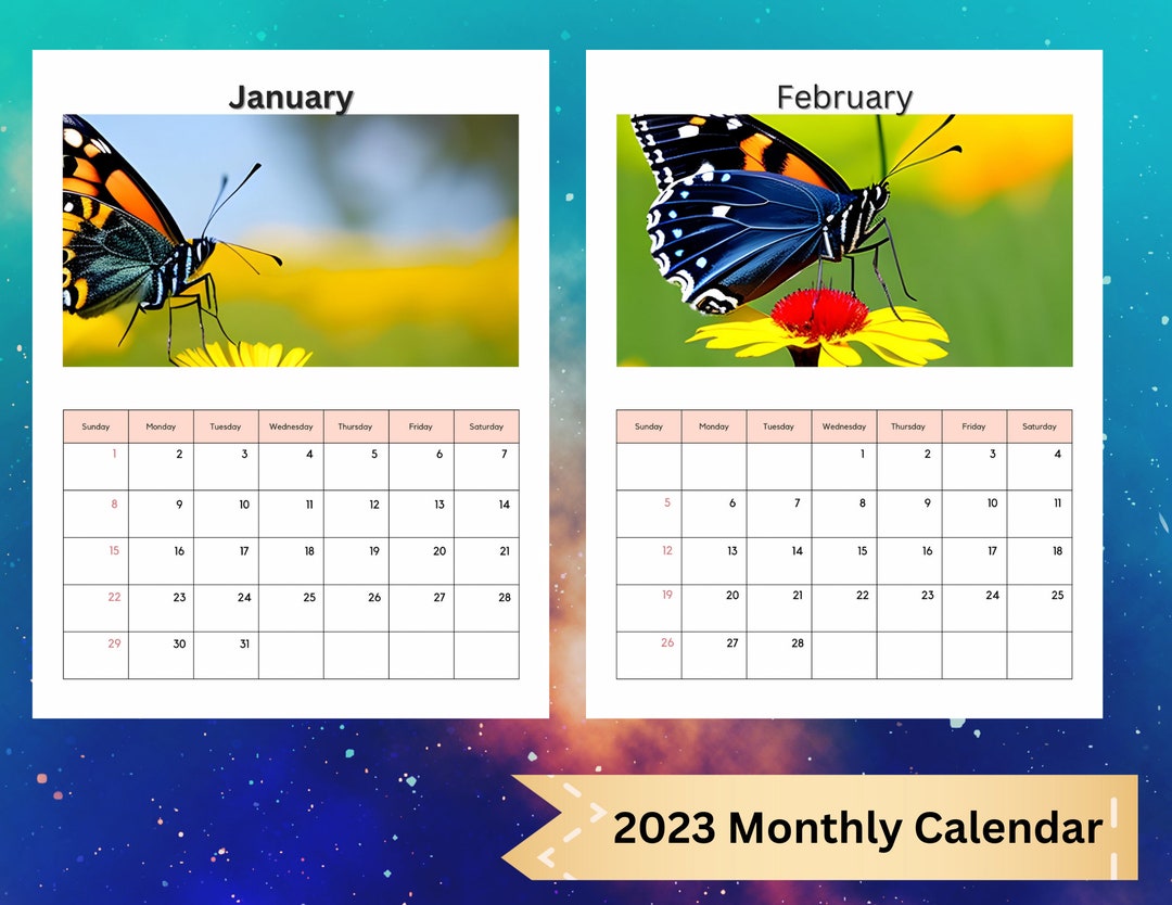 2023 Monthly Calendar, Printable Download, Butterfly Calendar ...