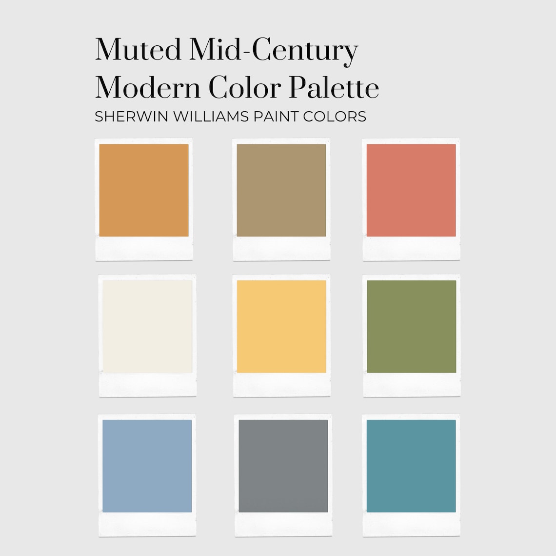 Muted Mid-century Modern Home Color Palette, Interior Paint Palette ...