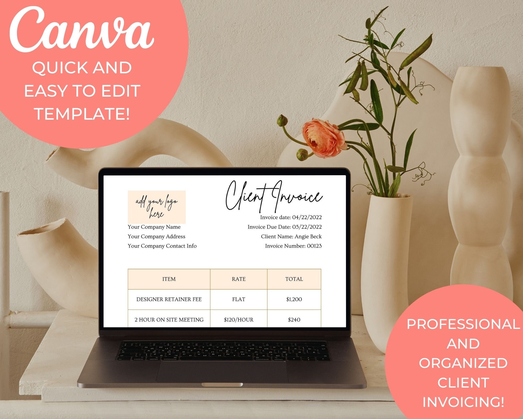 Boho Custom Client Invoice Canva Template, Minimalist Client Invoice ...