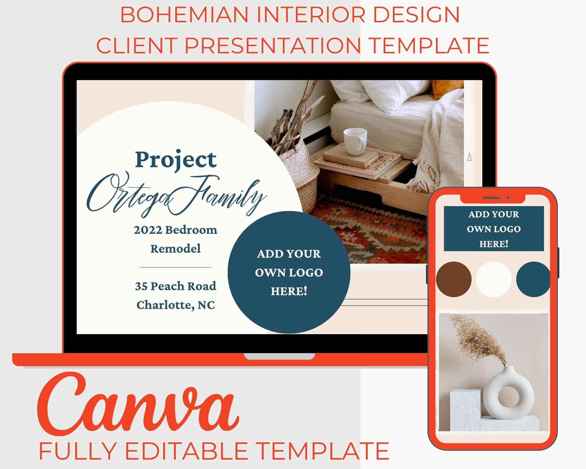 Blue Bohemian Canva Client Presentation Template, Interior Designer ...