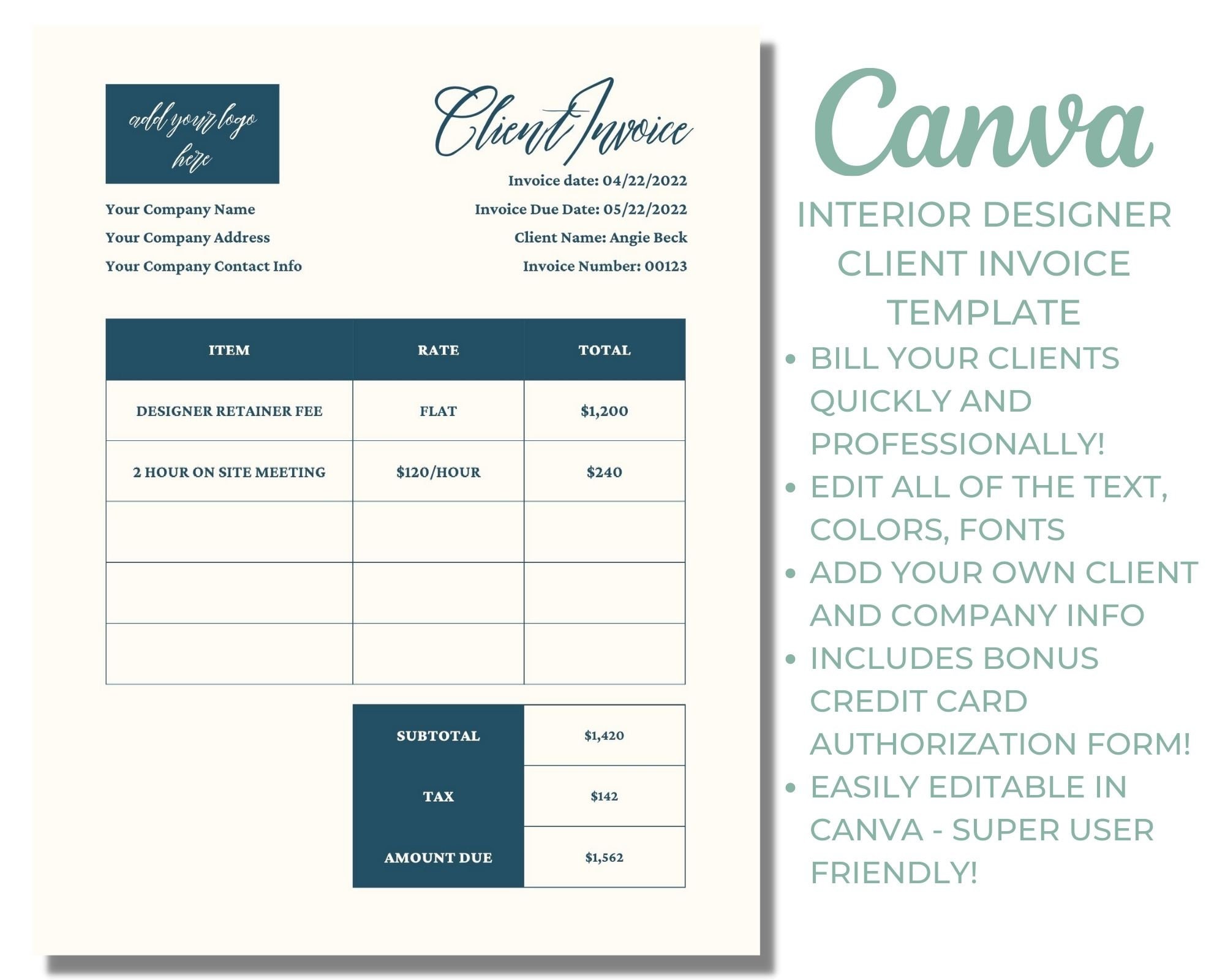 Cool Tones Bohemian Custom Client Invoice Canva Template, Minimalist ...
