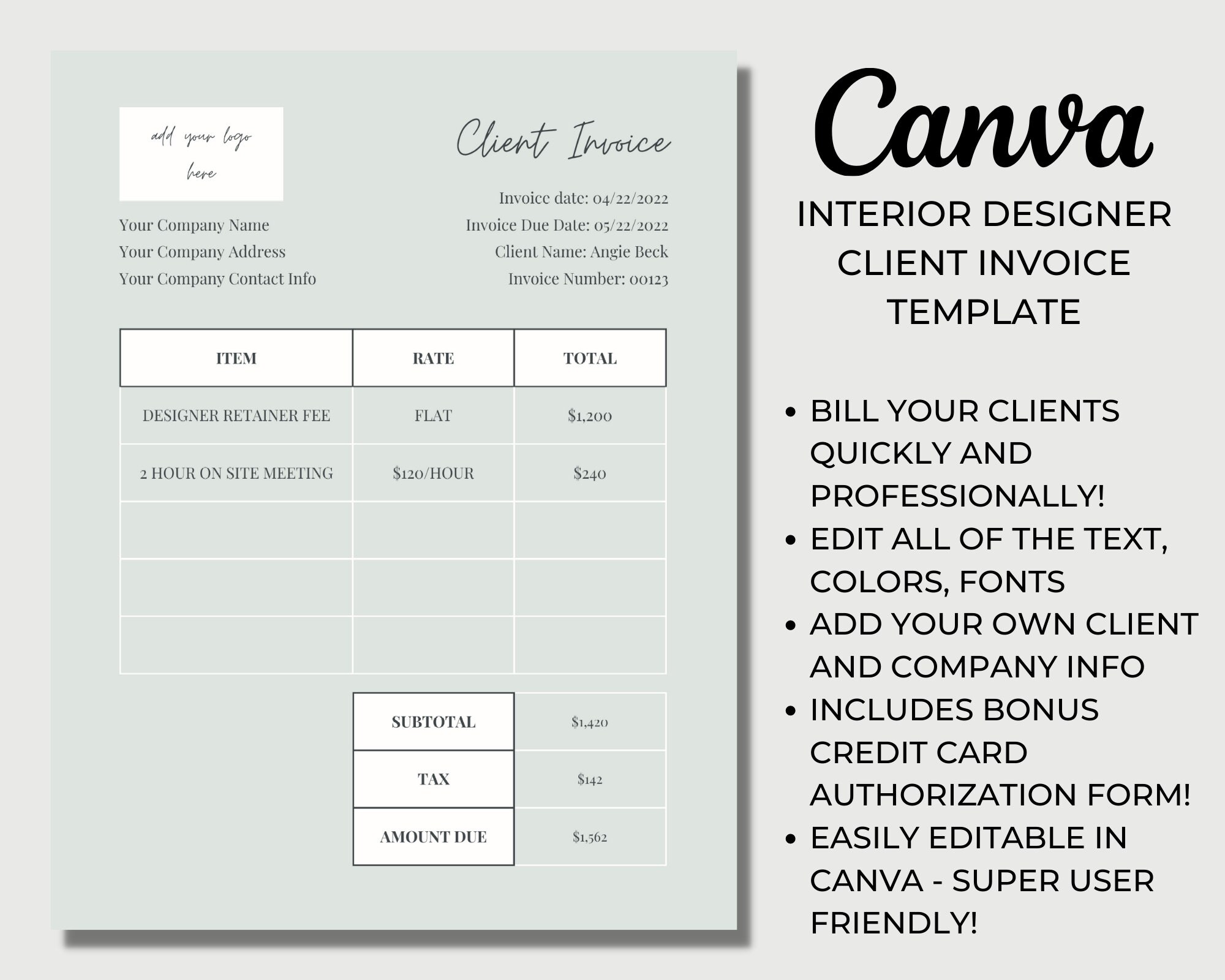 Custom Client Invoice Canva Template, Minimalist Client Invoice ...