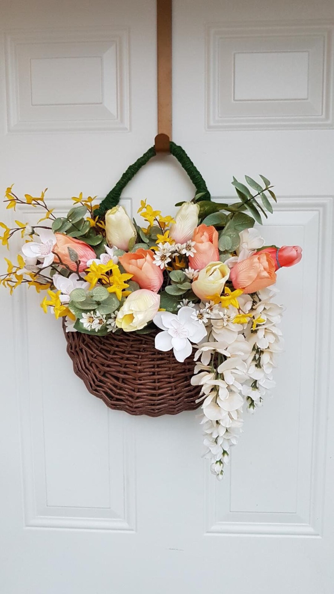 Spring Basket for Door With Flowers Yucca Tulips Forsythia - Etsy
