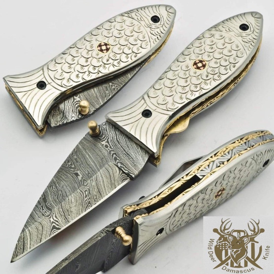 Handmade Damascus Folding Pocket Knife Hunting Knife 100% Handmade ...