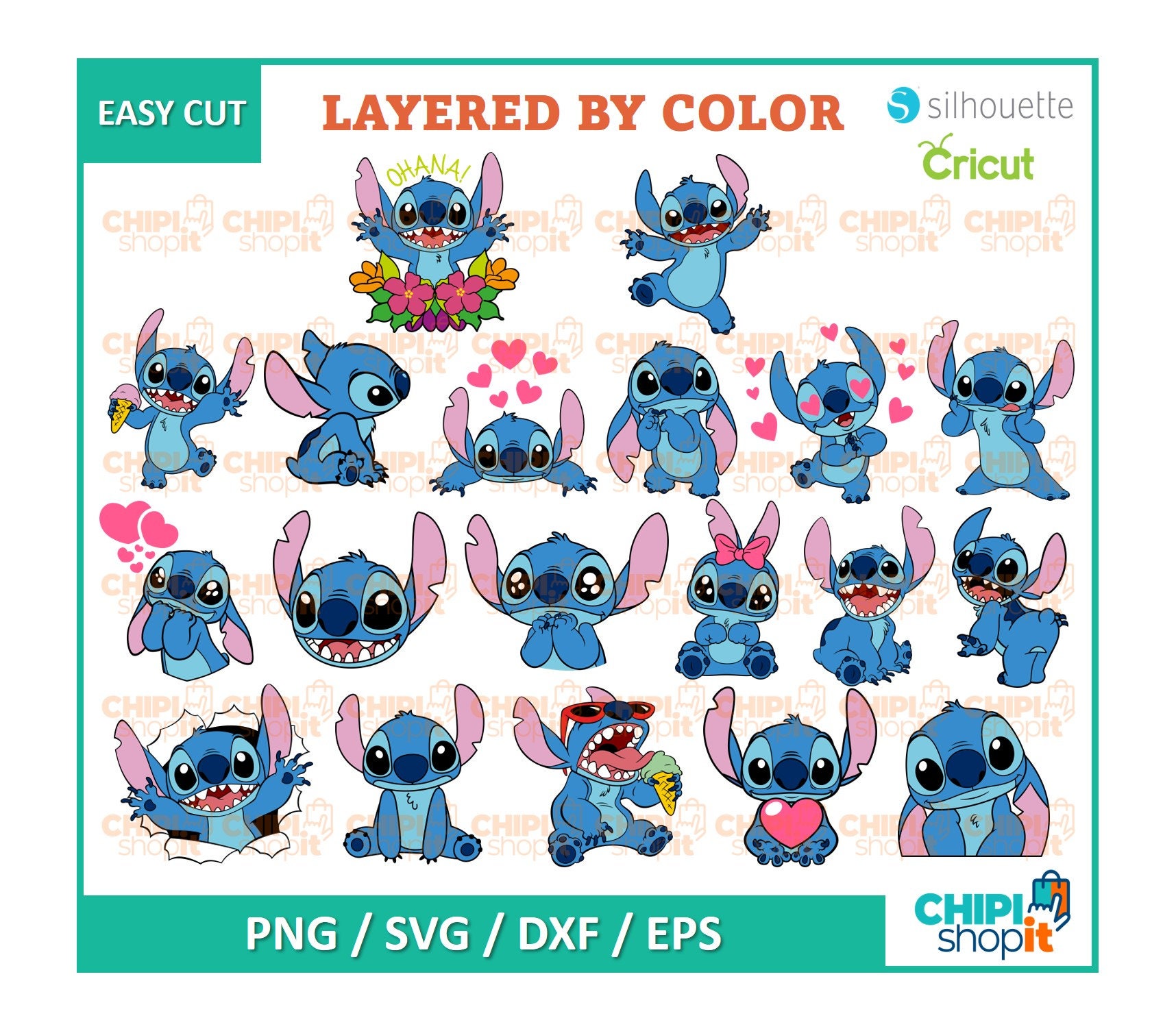Stitch SVG Bundle, Stitch PNG Bundle, Clipart, SVG Files for Silhouette ...