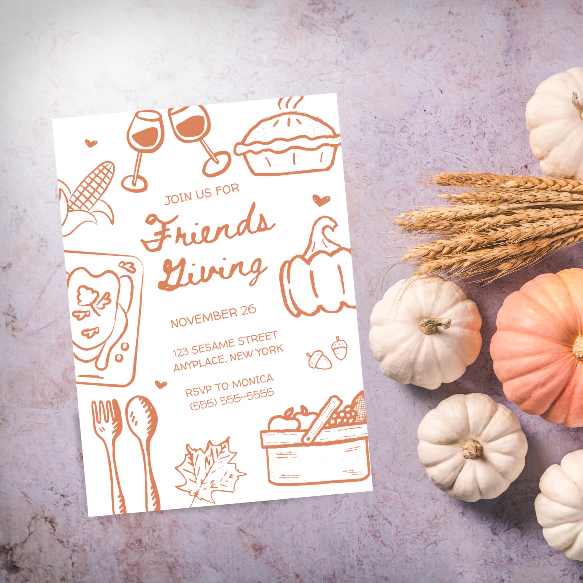 Friends Giving Templates Suite Canva Printable Hand Drawn Thanksgiving ...