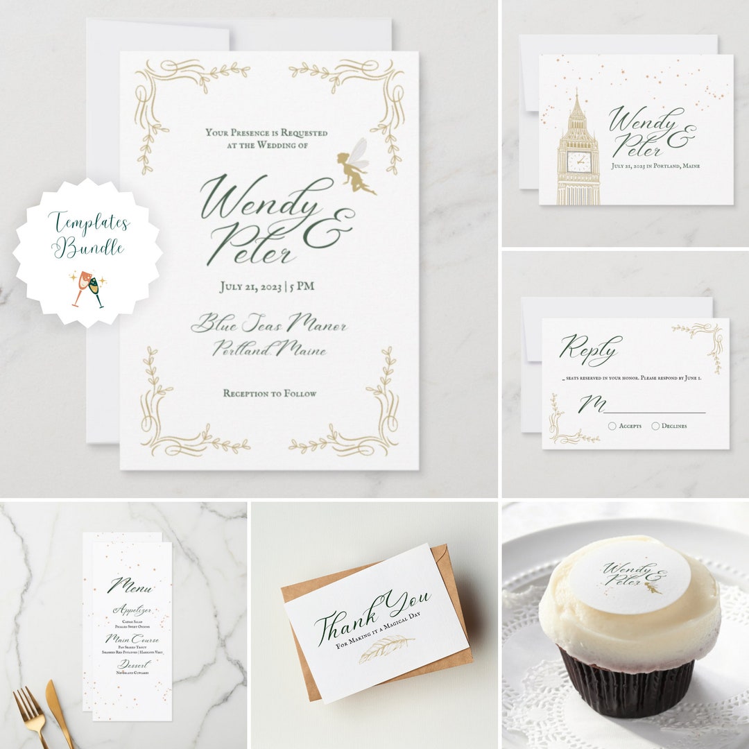 Peter Pan Wedding Templates, Neverland Theme (canva Editable, Digital ...