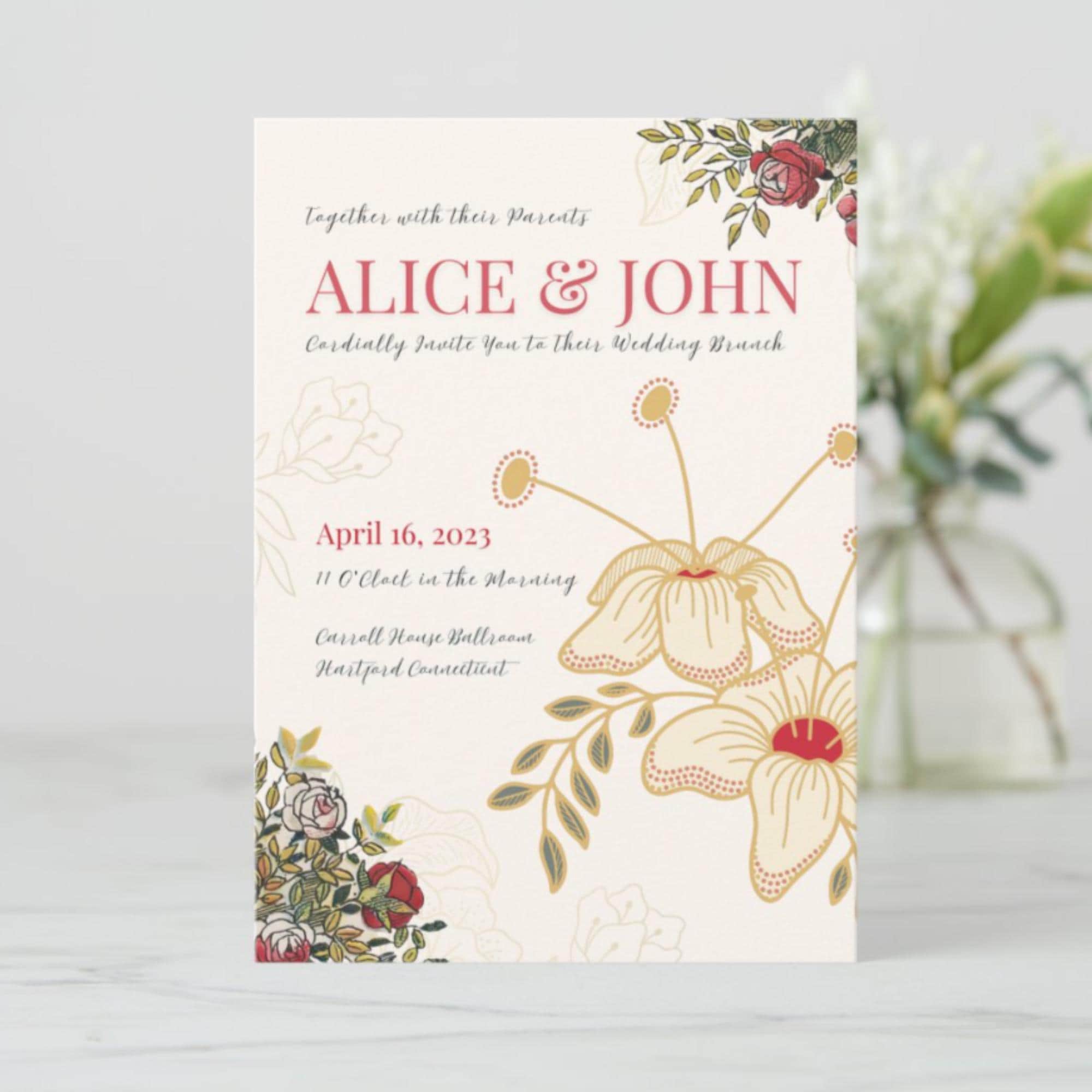 Wedding Invitation Suite Alice in Wonderland Red Printable Canva ...