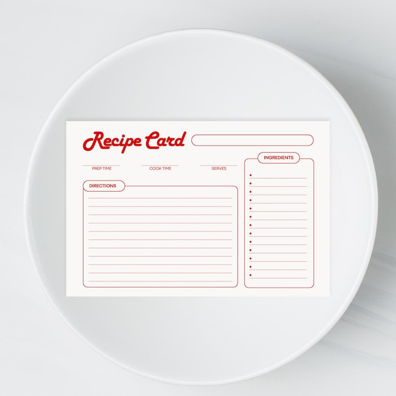 Retro Recipe Card Template: 4x6 Red Salt & Pepper Design (editable ...