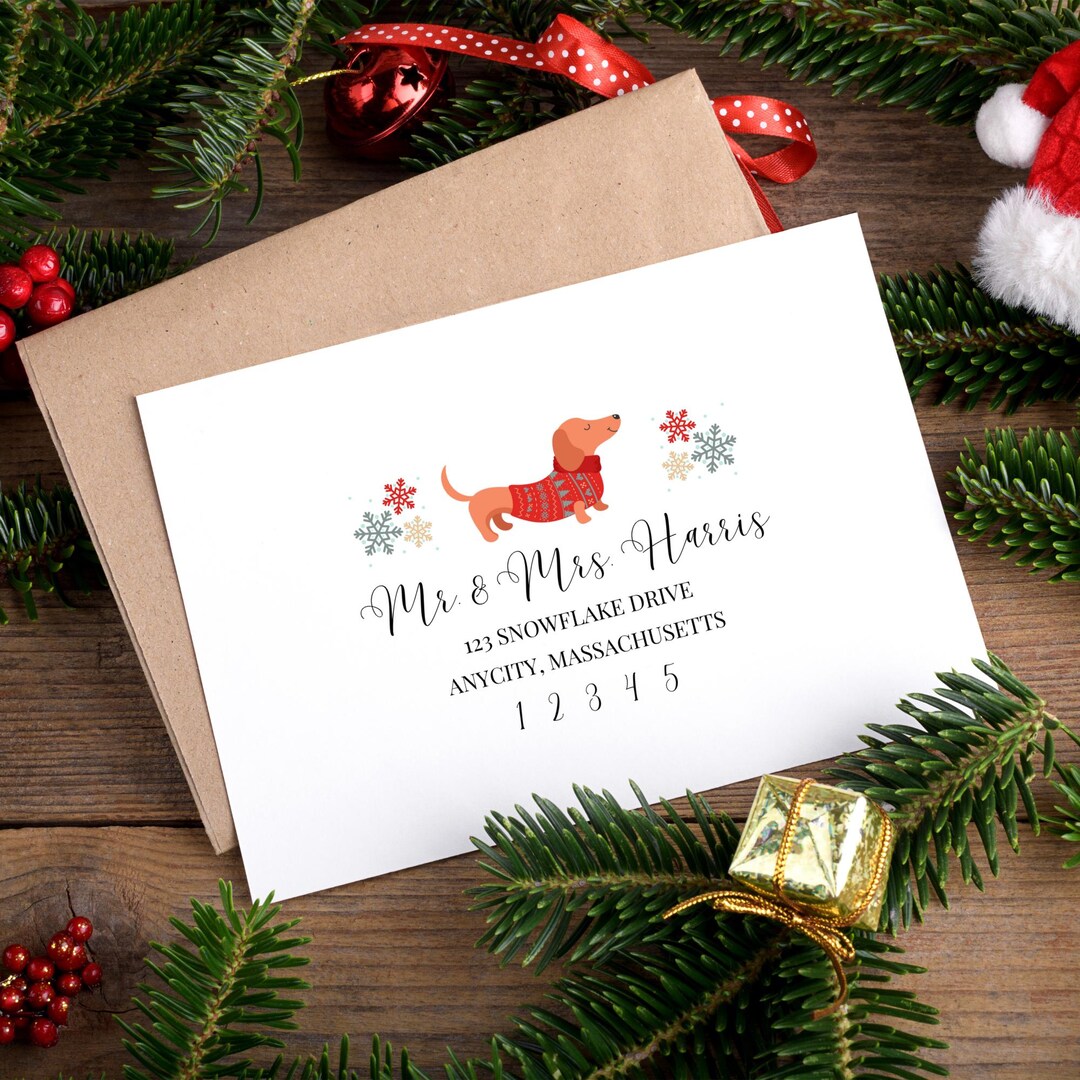 Envelope Template Editable Christmas Dog Envelope Canva Retro Dachshund ...