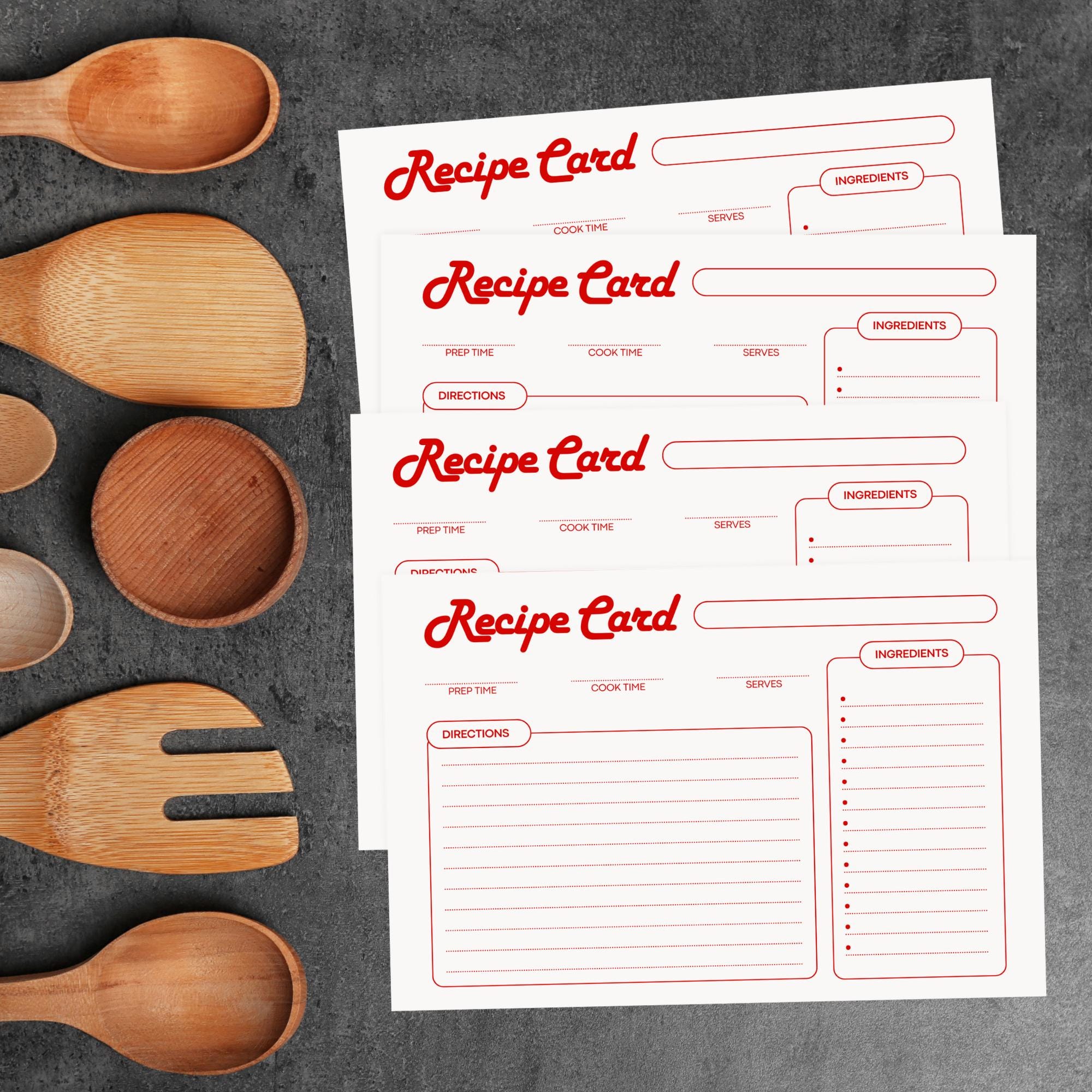 Retro Recipe Card Template: 4x6 Red Salt & Pepper Design (editable ...