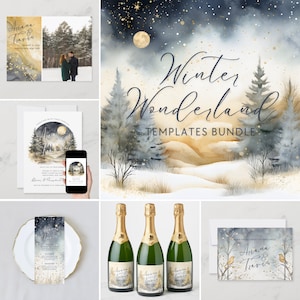 Winter Wedding Invitation Templates Bundle Editable Canva Templates ...