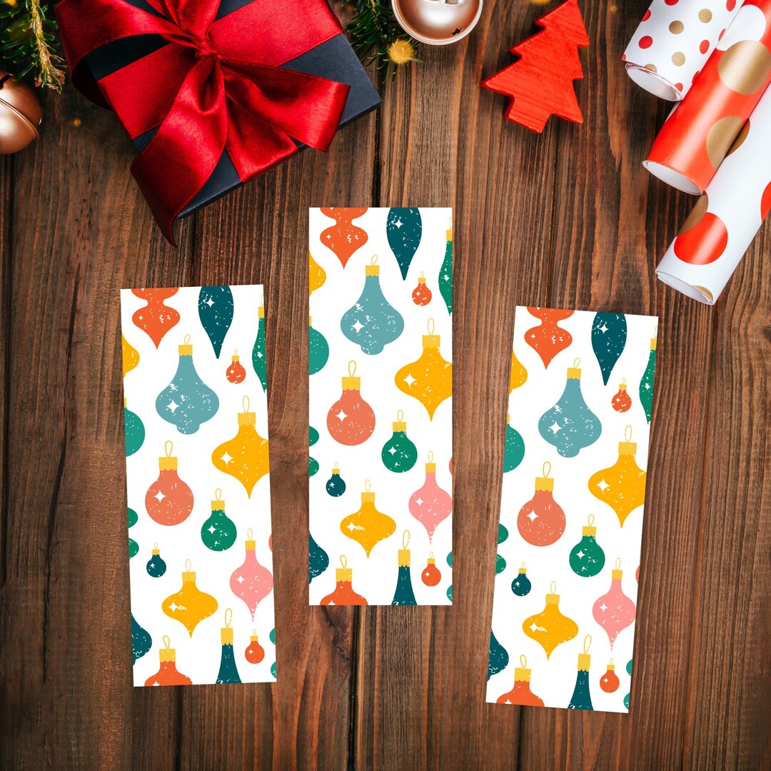 Christmas Bookmark Set of 5 Retro Holiday Gift for Book Lover Printed ...