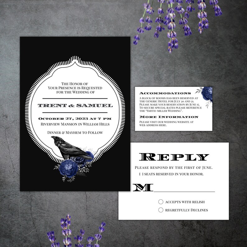 Wedding Invitation Gothic Templates Bundle Edgar Allan Poe Halloween ...