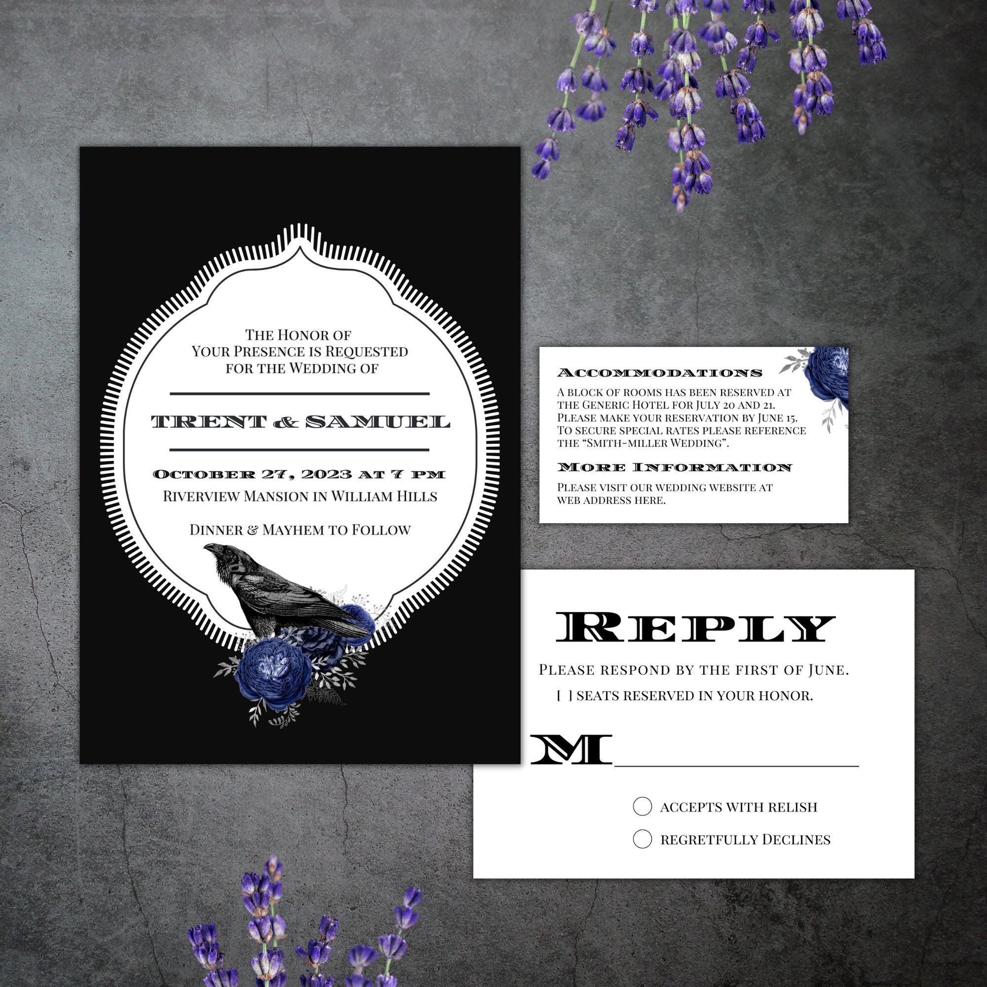 Wedding Invitation Gothic Templates Bundle Edgar Allan Poe Halloween ...