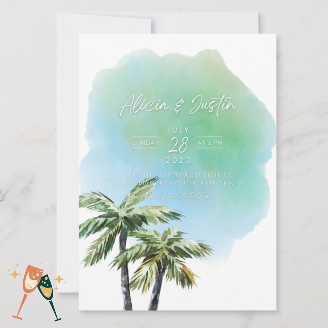 Palm Tree Invitation Canva Template Printable Ocean Beach Wedding ...