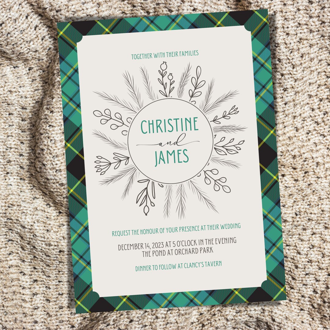 Plaid Wedding Invitation Templates Editable Scottish Irish Plaid Tartan ...